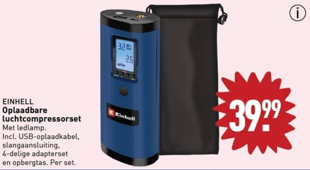 EINHELL Oplaadbare luchtcompressorset aanbieding bij ALDI