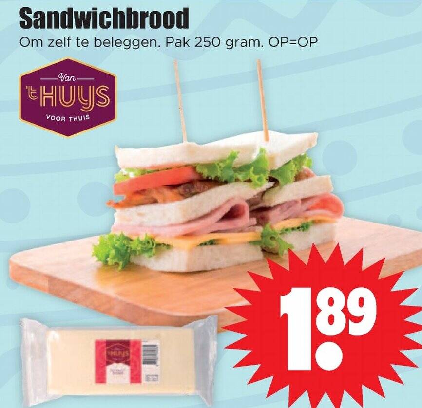 Sandwichbrood pak 250 gram aanbieding bij Dirk