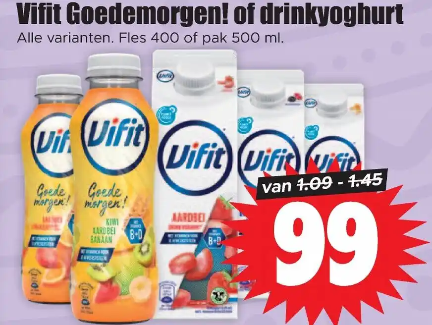 Vifit goedemorgen of drinkyoghurt fles 400 of pak 500 ml aanbieding bij ...