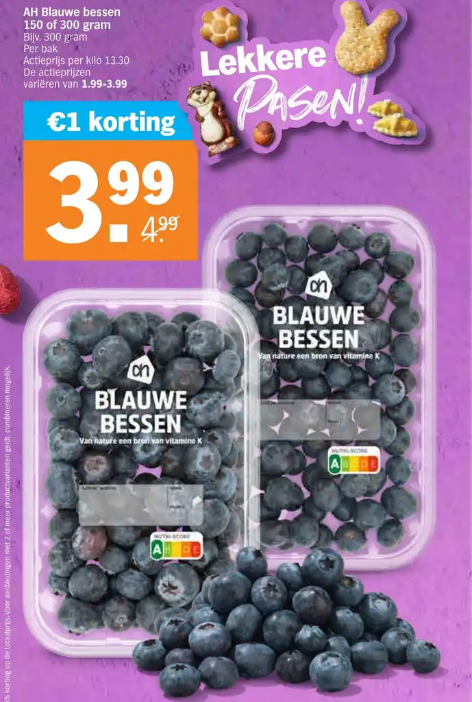 Blauwe bessen 150 of 300 gram aanbieding bij Albert Heijn