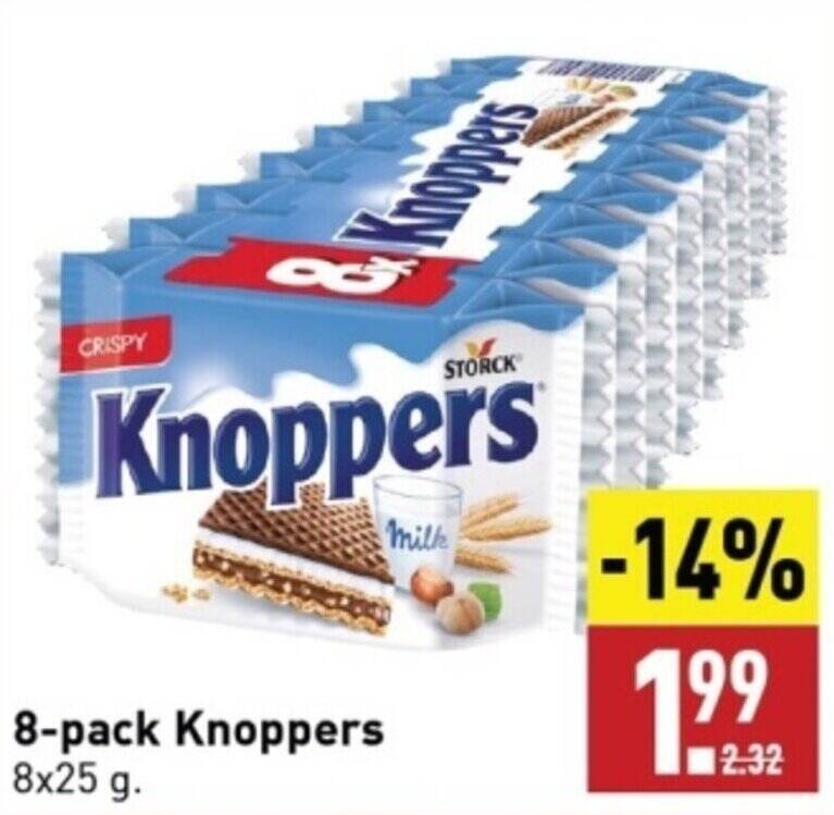 8-pack Knoppers 8x25 g. aanbieding bij ALDI