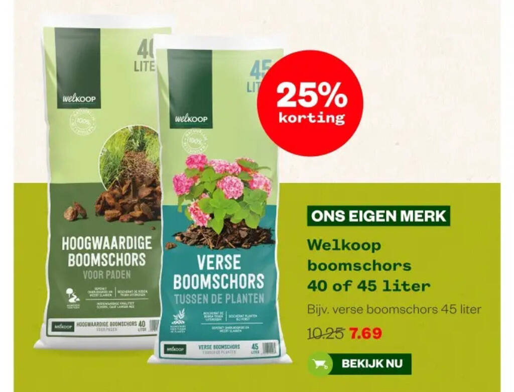 Boomschors 40 of 45 liter aanbieding bij Welkoop Boomschors 40 of 45 liter aanbieding bij Welkoop