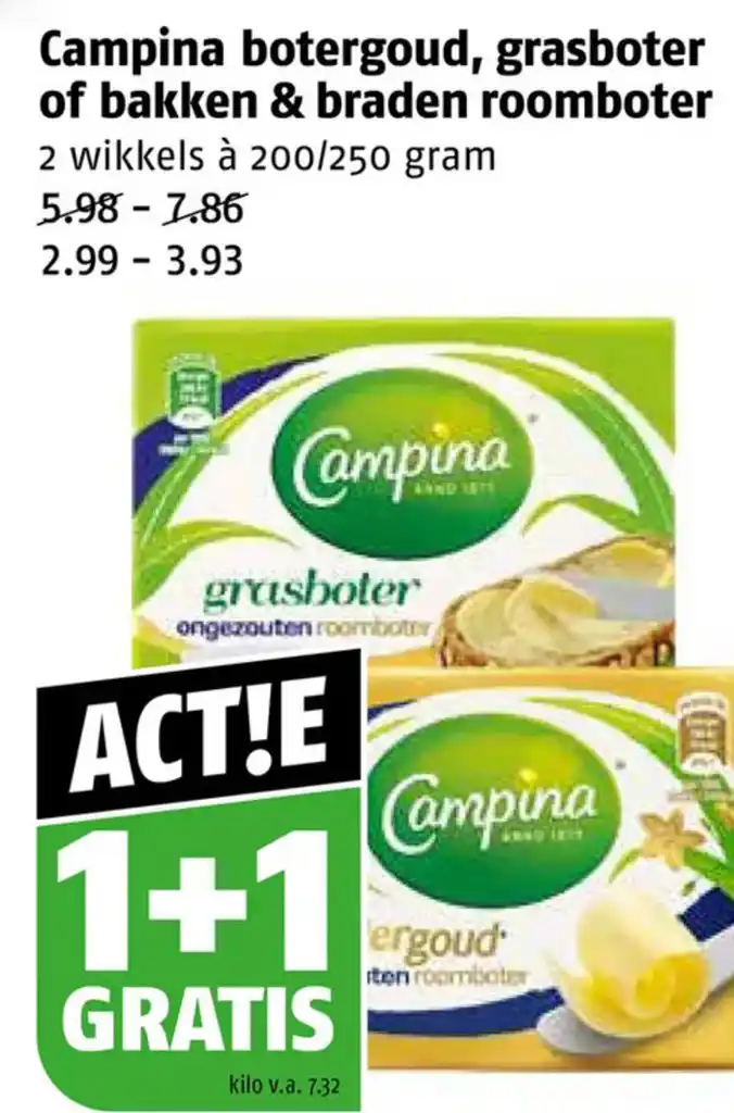 Campina botergoud, grasboter of bakken & braden roomboter 2 wikkels à ...