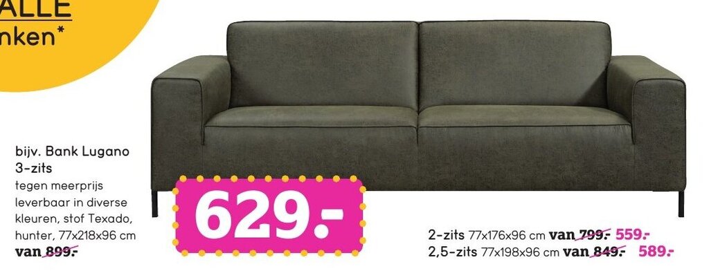 Bank Lugano 3-zits aanbieding bij Leen Bakker