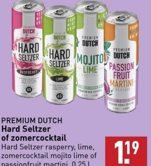 Premium dutch hard seltzer of zomercocktail 0.25l aanbieding bij ALDI