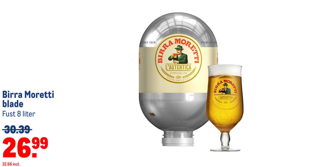 Birra Moretti blade 8 liter aanbieding bij Makro