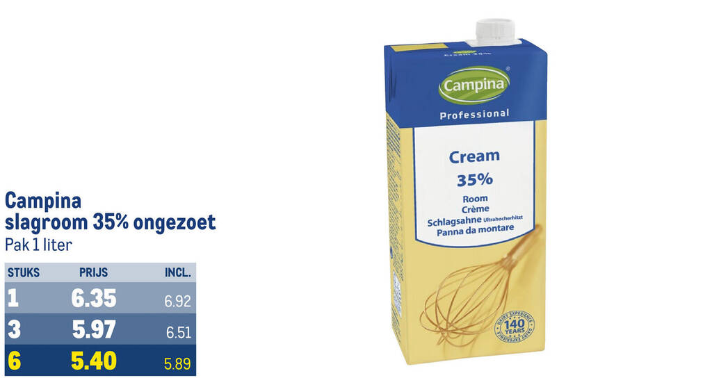 Campina slagroom 35% ongezoet aanbieding bij Makro