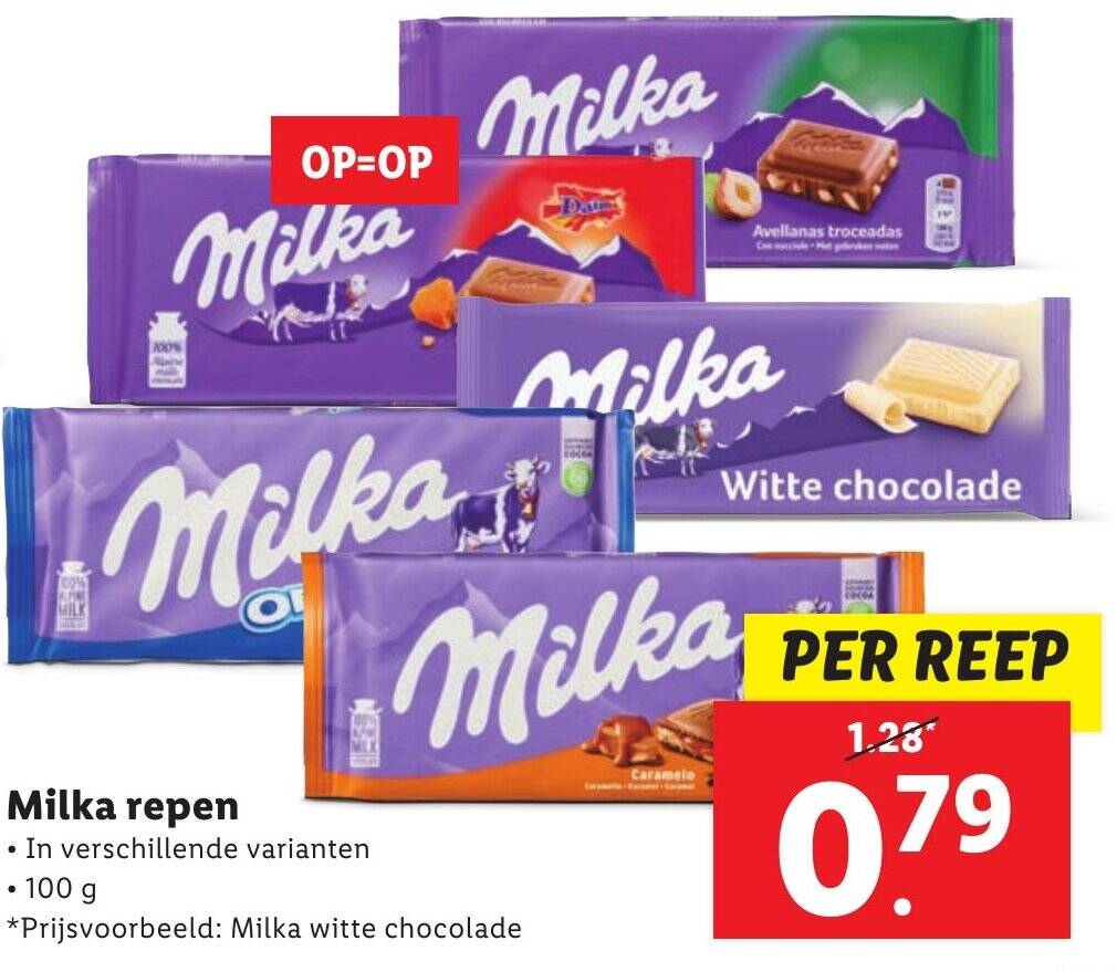 Milka repen per reep aanbieding bij Lidl