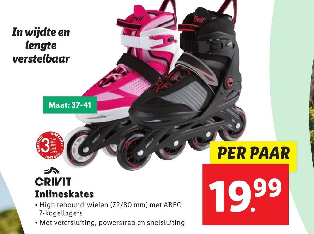 Crivit inlineskates per paar maten 37 - 41 aanbieding bij Lidl