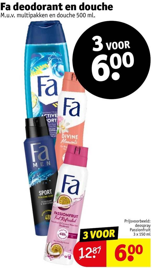 Fa deodorant en douche 500ml aanbieding bij Kruidvat