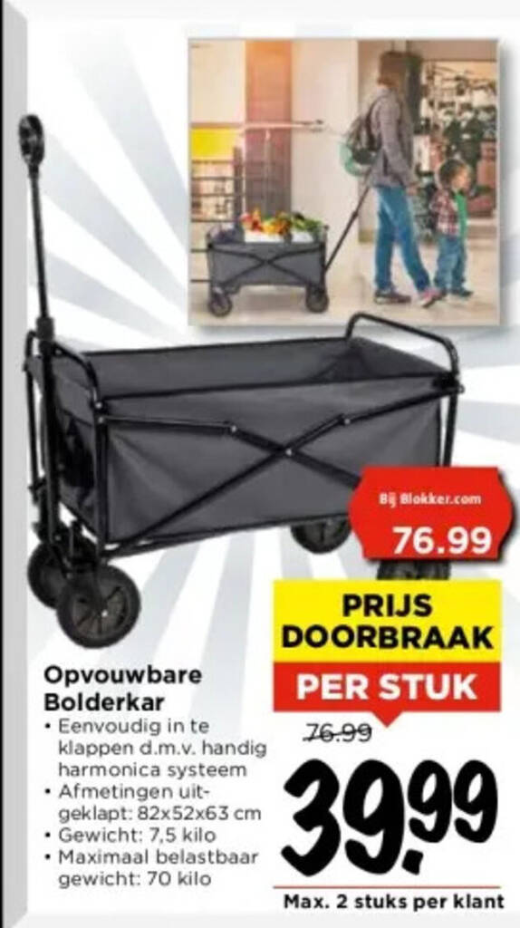 Opvouwbare bolderkar per stuk aanbieding bij Vomar Voordeelmarkt