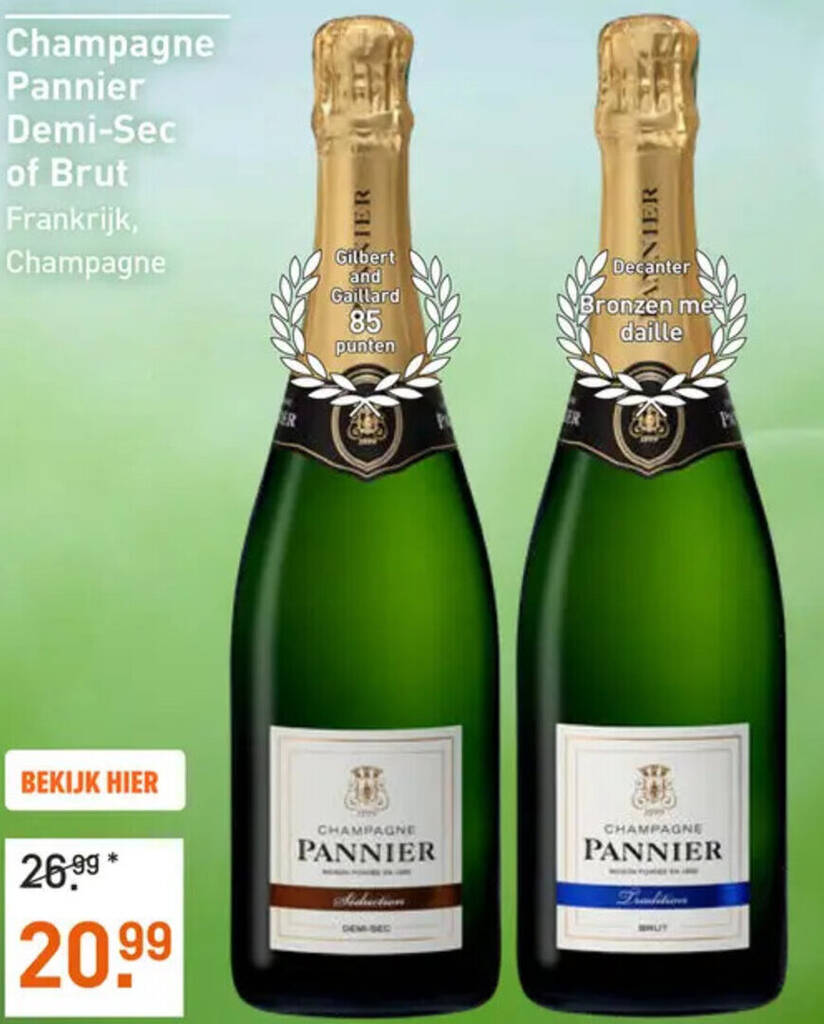Champagne Pannier Demi-Sec of Brut aanbieding bij Gall & Gall