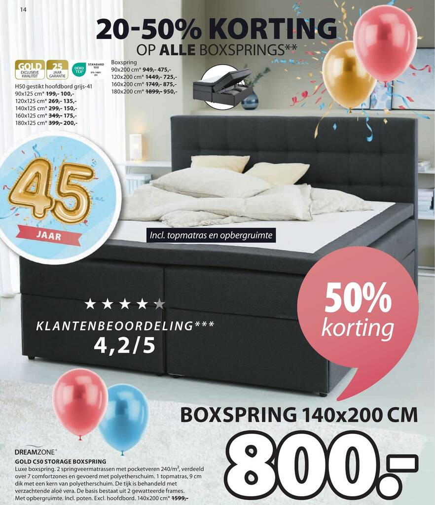 GOLD C50 STORAGE BOXSPRING 140 x 200cm aanbieding bij Jysk