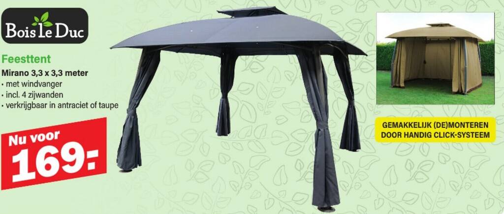 Bois le Duc Feesttent Mirano 3,3 x 3,3 meter aanbieding bij Van Cranenbroek