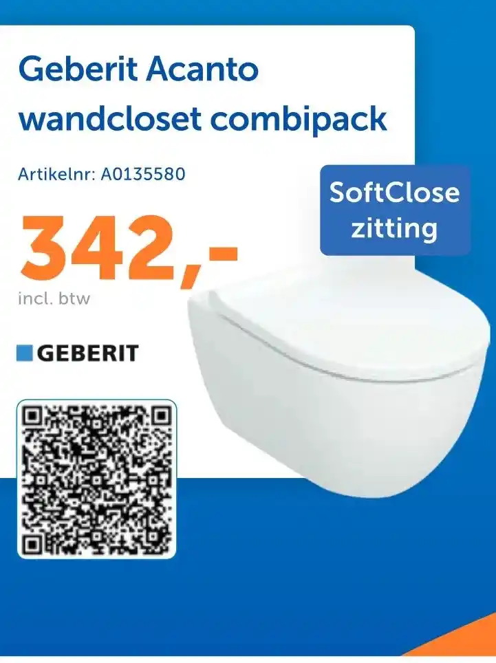 Geberit Acanto wandcloset combipack aanbieding bij Warmteservice