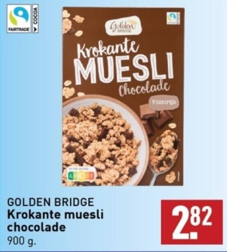 GOLDEN BRIDGE Krokante muesli chocolade 900g aanbieding bij ALDI