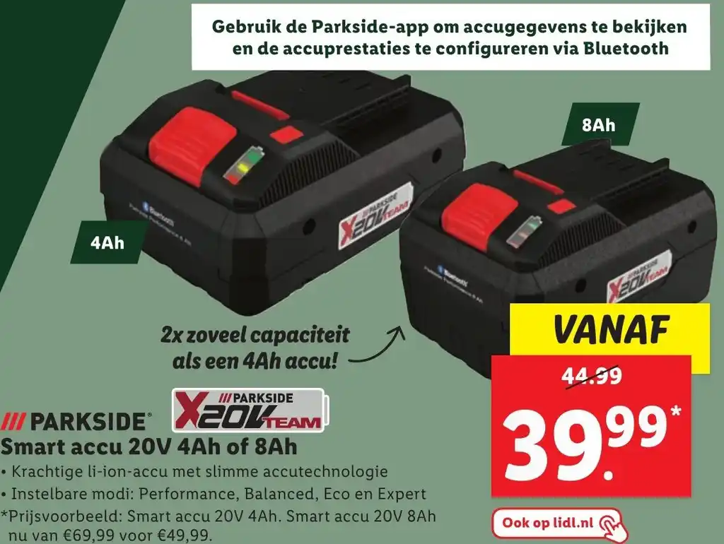 PARKSIDE Smart accu 20V 4Ah of 8Ah aanbieding bij Lidl