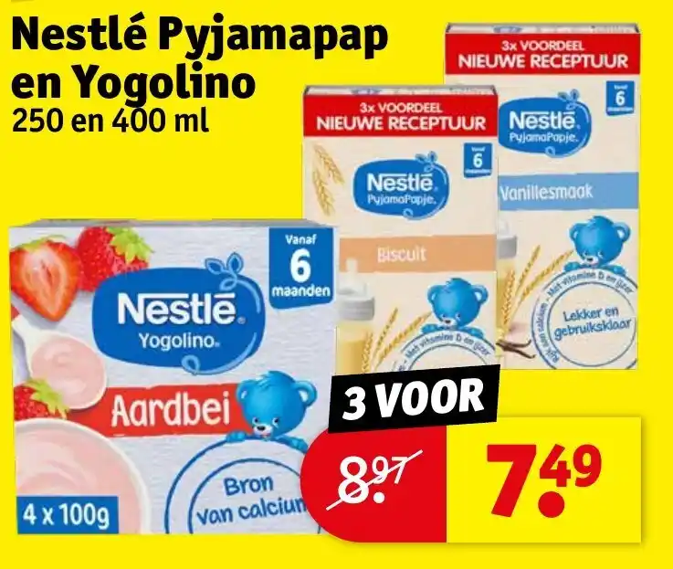 Nestlé Pyjamapap en Yogolino 250 en 400mL aanbieding bij Kruidvat