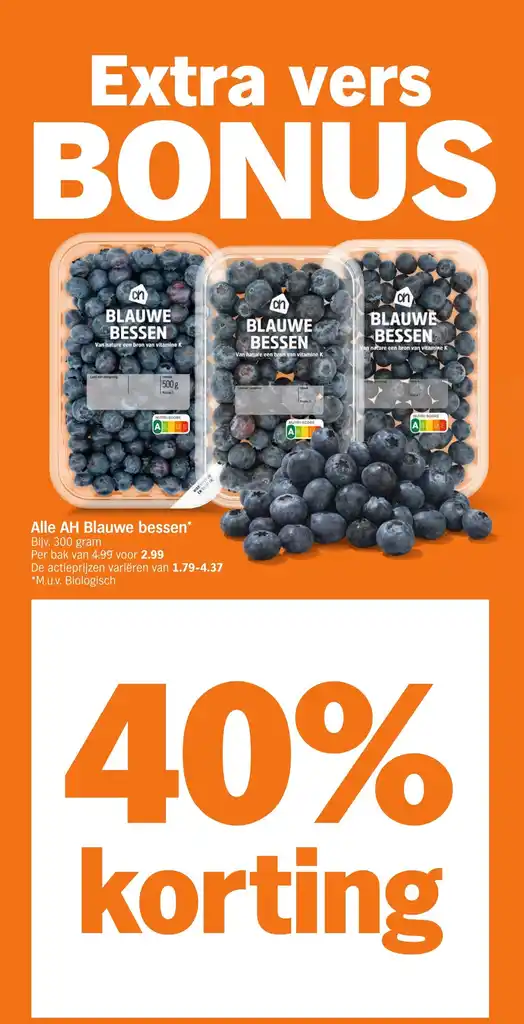 Blauwe bessen 300 gram aanbieding bij Albert Heijn