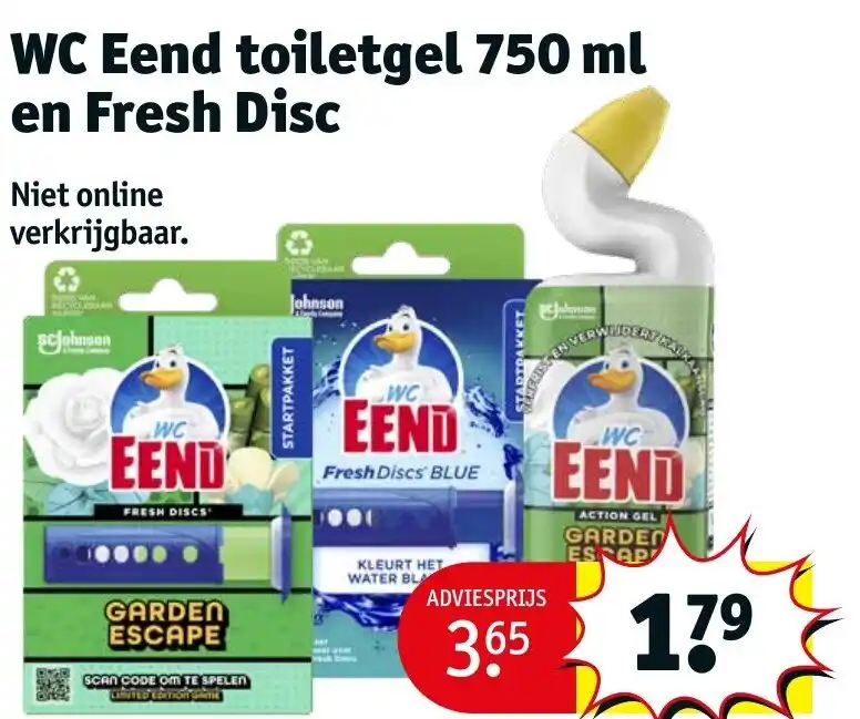 WC Eend toiletgel 750 ml en Fresh Disc aanbieding bij Kruidvat