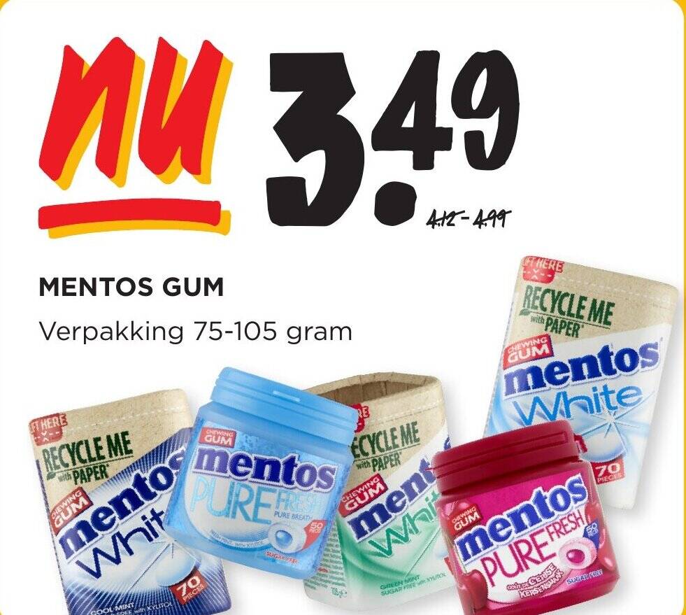 Mentos gum 75 - 105 gram aanbieding bij Jumbo