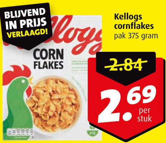 Kellogs cornflakes pak 375 gram aanbieding bij Boni