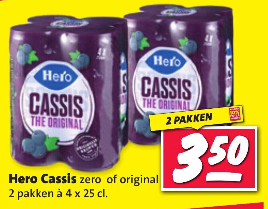 Hero Cassis zero of original 4 x 25 cl aanbieding bij Nettorama