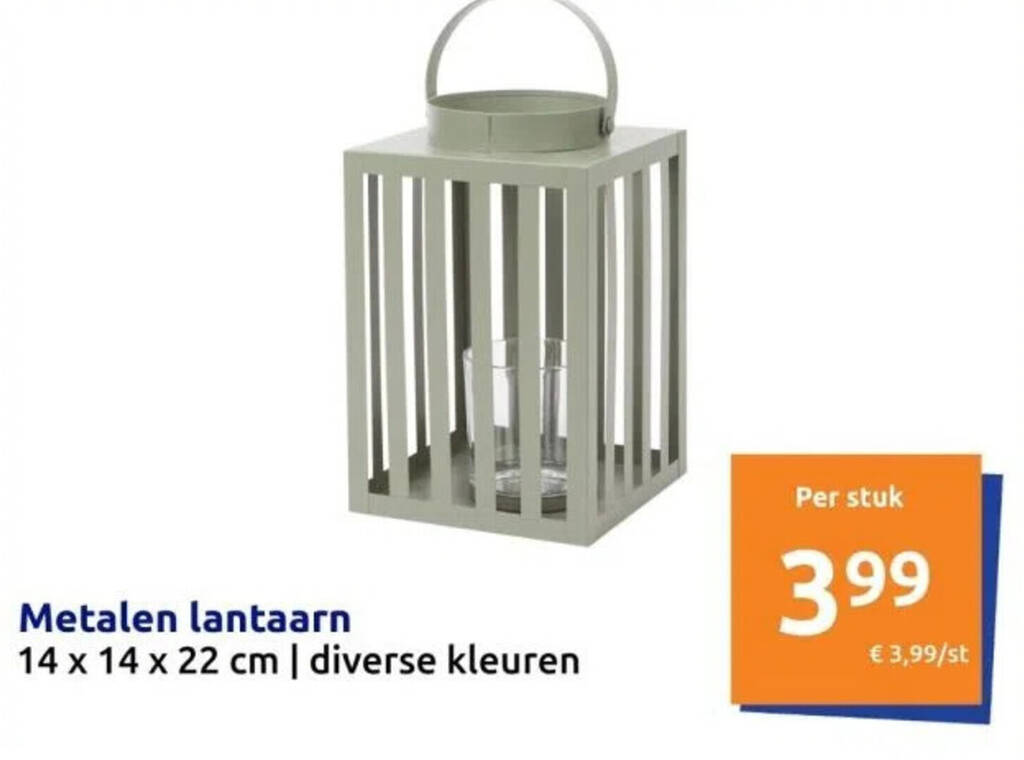Metalen lantaarn 14 x 14 x 22 cm aanbieding bij Action