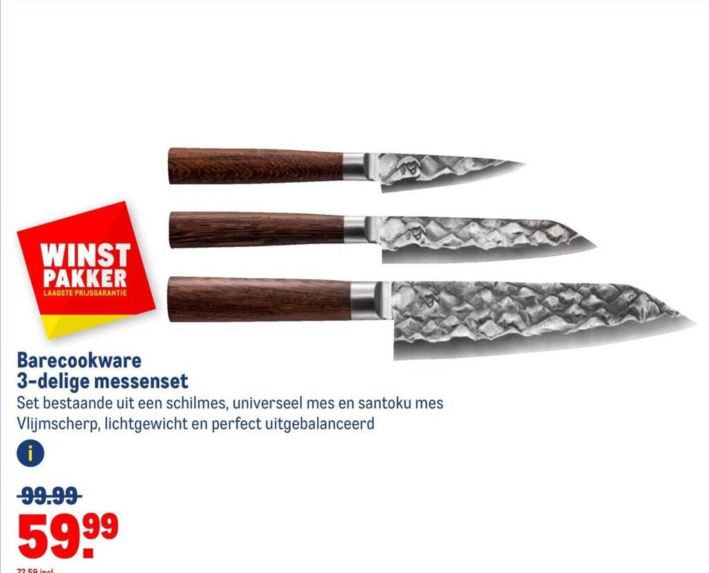 Barecookware 3 delige messenset 3-delig aanbieding bij Makro