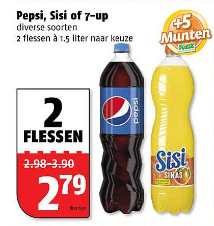 Pepsi, Sisi of 7-up 1,5liter aanbieding bij Poiesz