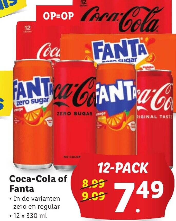 Coca cola of fanta 12 x 330 ml aanbieding bij Lidl
