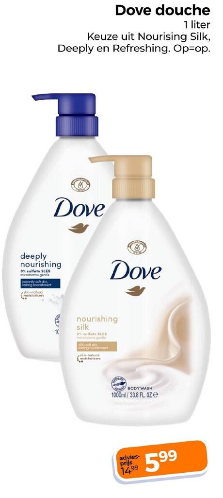 Dove douche 1 liter aanbieding bij Trekpleister