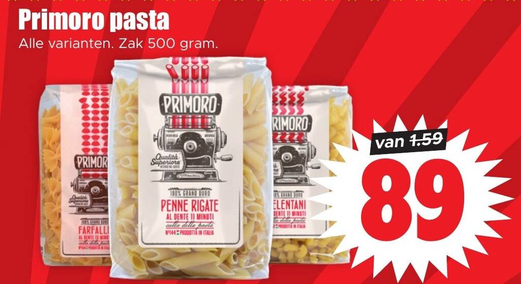 Primoro pasta 500 GRAM aanbieding bij Dirk