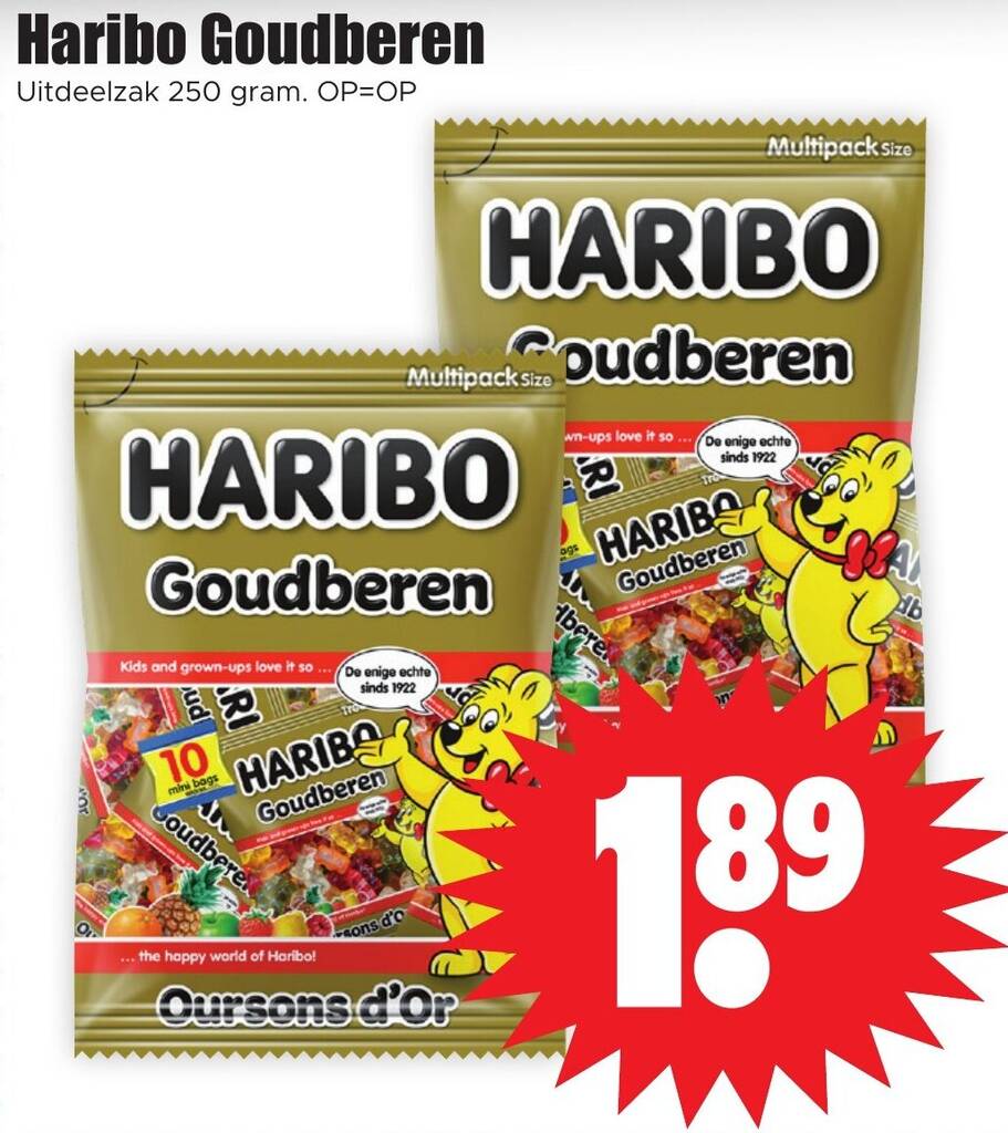 Haribo Goudberen 250 GRAM aanbieding bij Dirk