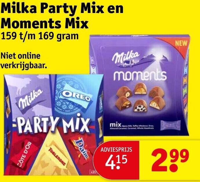 Milka Party Mix en Moments Mix aanbieding bij Kruidvat