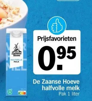 De Zaanse Hoeve halfvolle melk Pak 1 liter aanbieding bij Albert Heijn