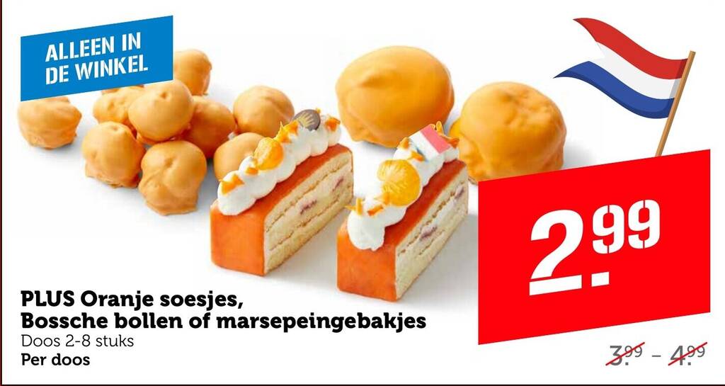 PLUS Oranje soesjes, Bossche bollen of marsepeingebakjes aanbieding bij ...