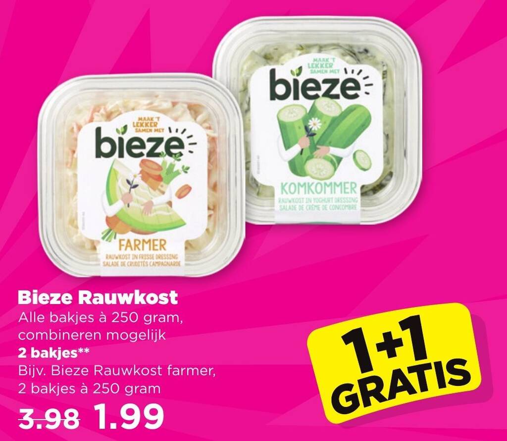 Bieze Rauwkost 250 gram 1+1 GRATIS aanbieding bij PLUS