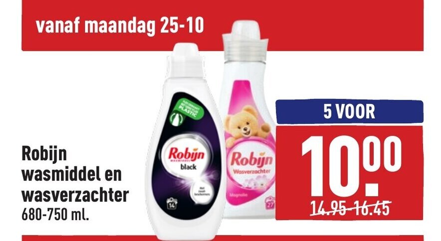 Robijn Wasmiddel En Wasverzachter 680-750ml 5 voor aanbieding bij ALDI