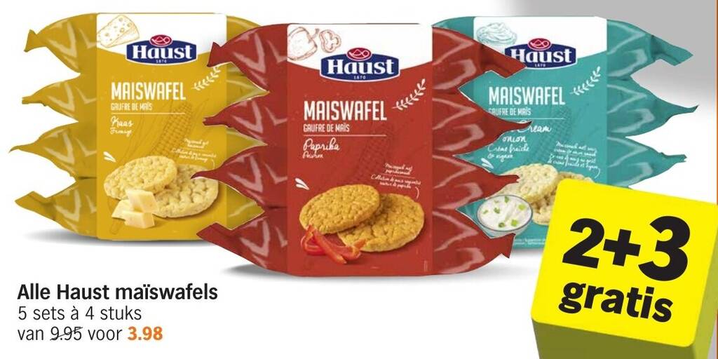 Alle Haust maïswafels 2+3 gratis aanbieding bij Albert Heijn