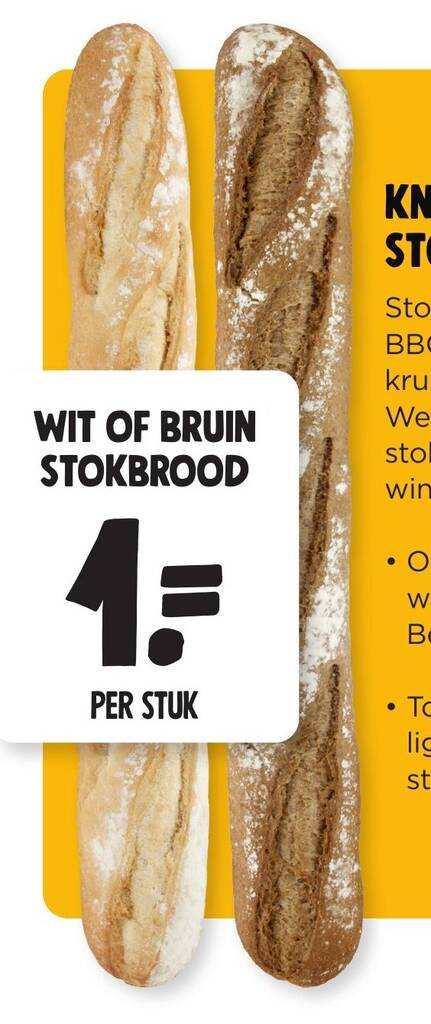 WIT OF BRUIN STOKBROOD PER STUK aanbieding bij Jumbo