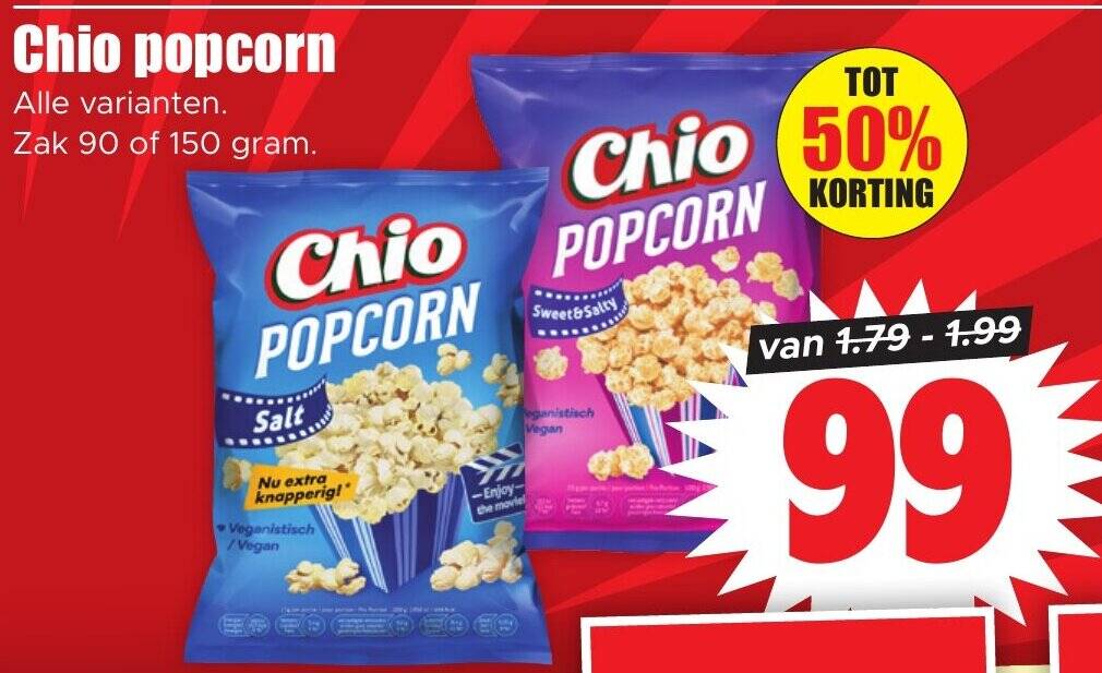 Chio Popcorn Zak 90 of 150 gram. aanbieding bij Dirk