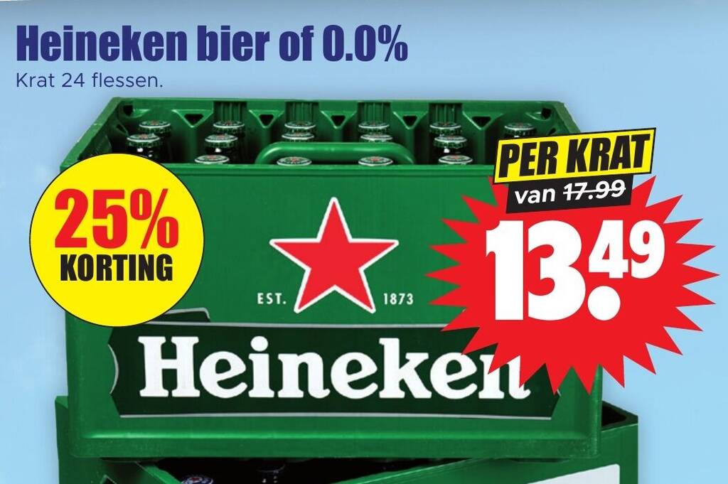 Heineken bier Krat 24 flessen. aanbieding bij Dirk