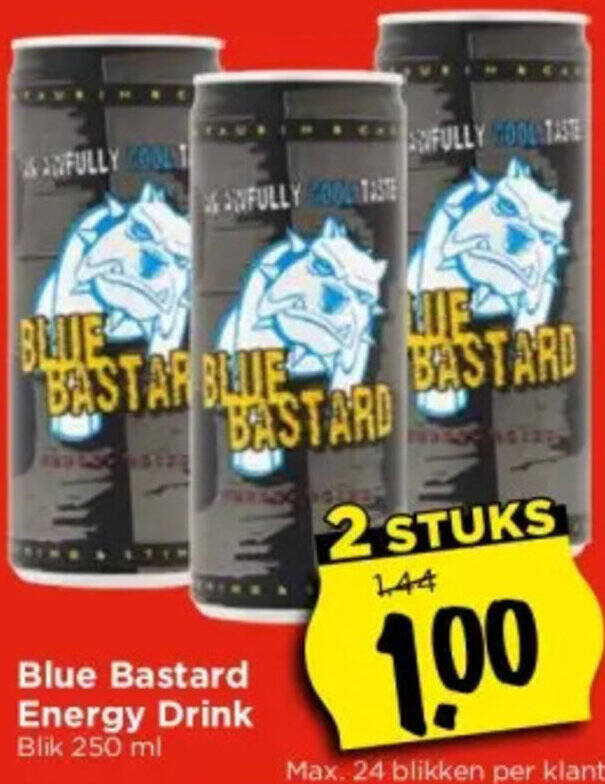 Blue Bastard Energy Drink 250ml aanbieding bij Vomar Voordeelmarkt