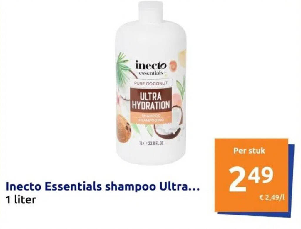 Inecto Essentials shampoo Ultra. 1 liter aanbieding bij Action