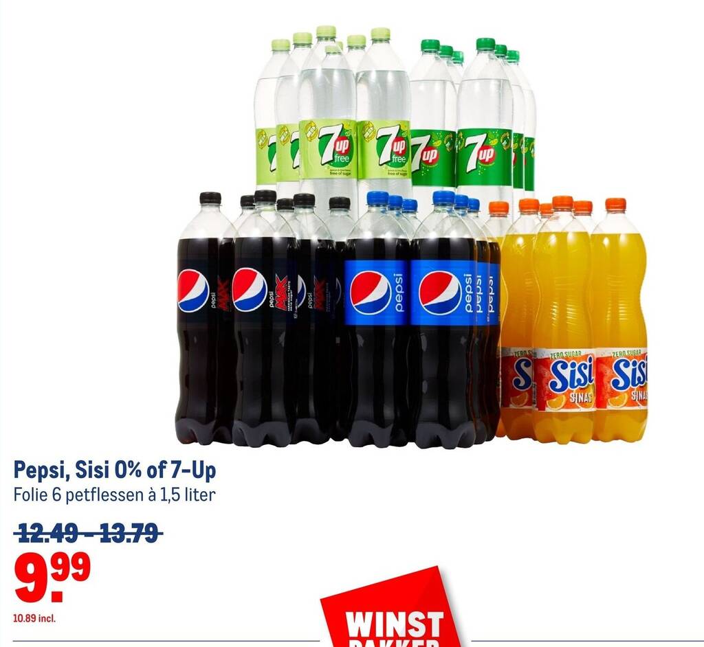 Pepsi, Sisi 0% of 7-Up 1,5 liter 1.5 liter aanbieding bij Makro