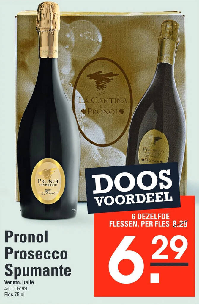 Pronol prosecco spumante per fles aanbieding bij Sligro