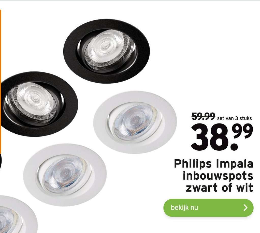 Philips Impala inbouwspots zwart of wit aanbieding bij GAMMA
