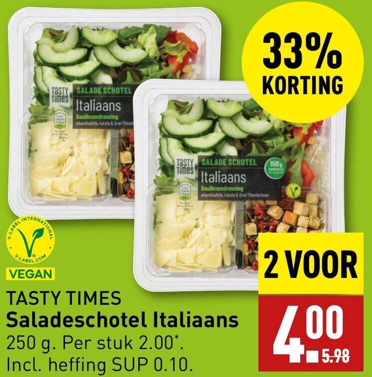 TASTY TIMES Saladeschotel Italiaans 250 g. aanbieding bij ALDI