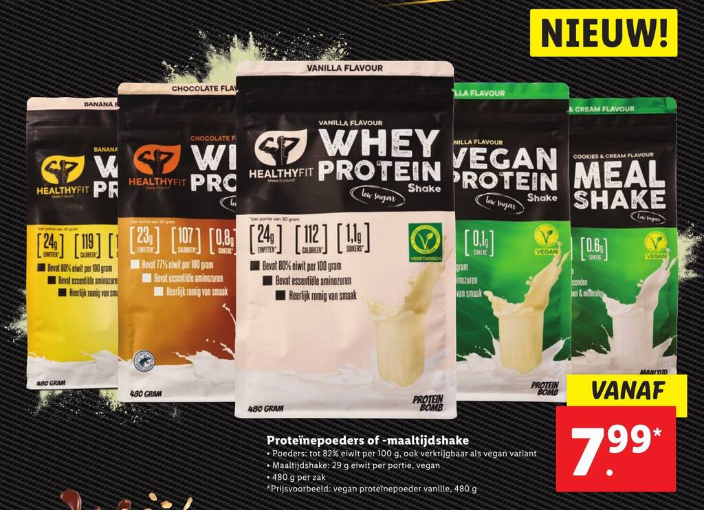 Proteïnepoeders of maaltijdshake aanbieding bij Lidl